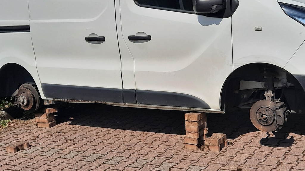 Stranded on bricks: Thieves steal all four wheels from van at ...