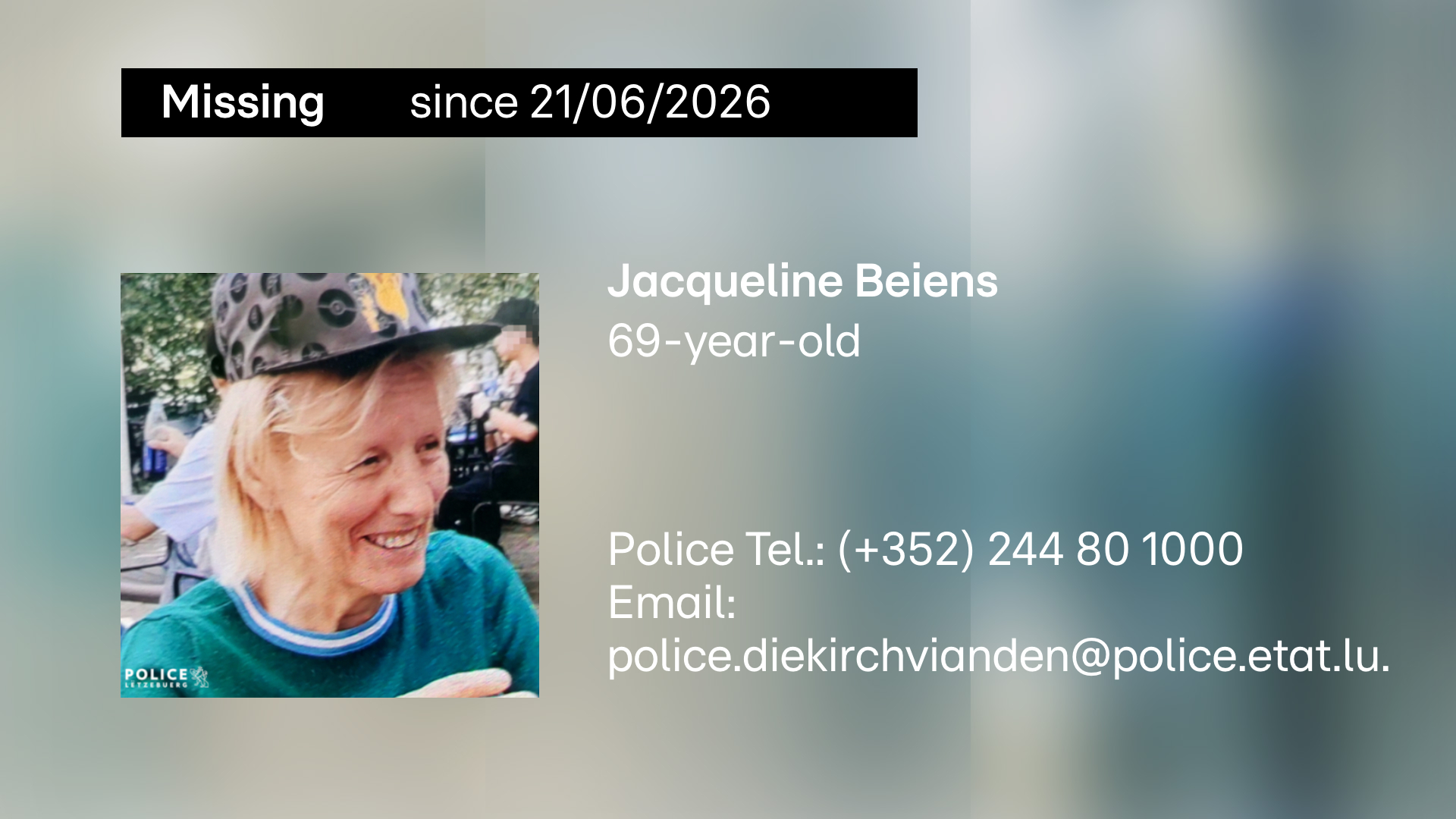 Missing person alert: 69-year-old Jacqueline Beiens missing since ...