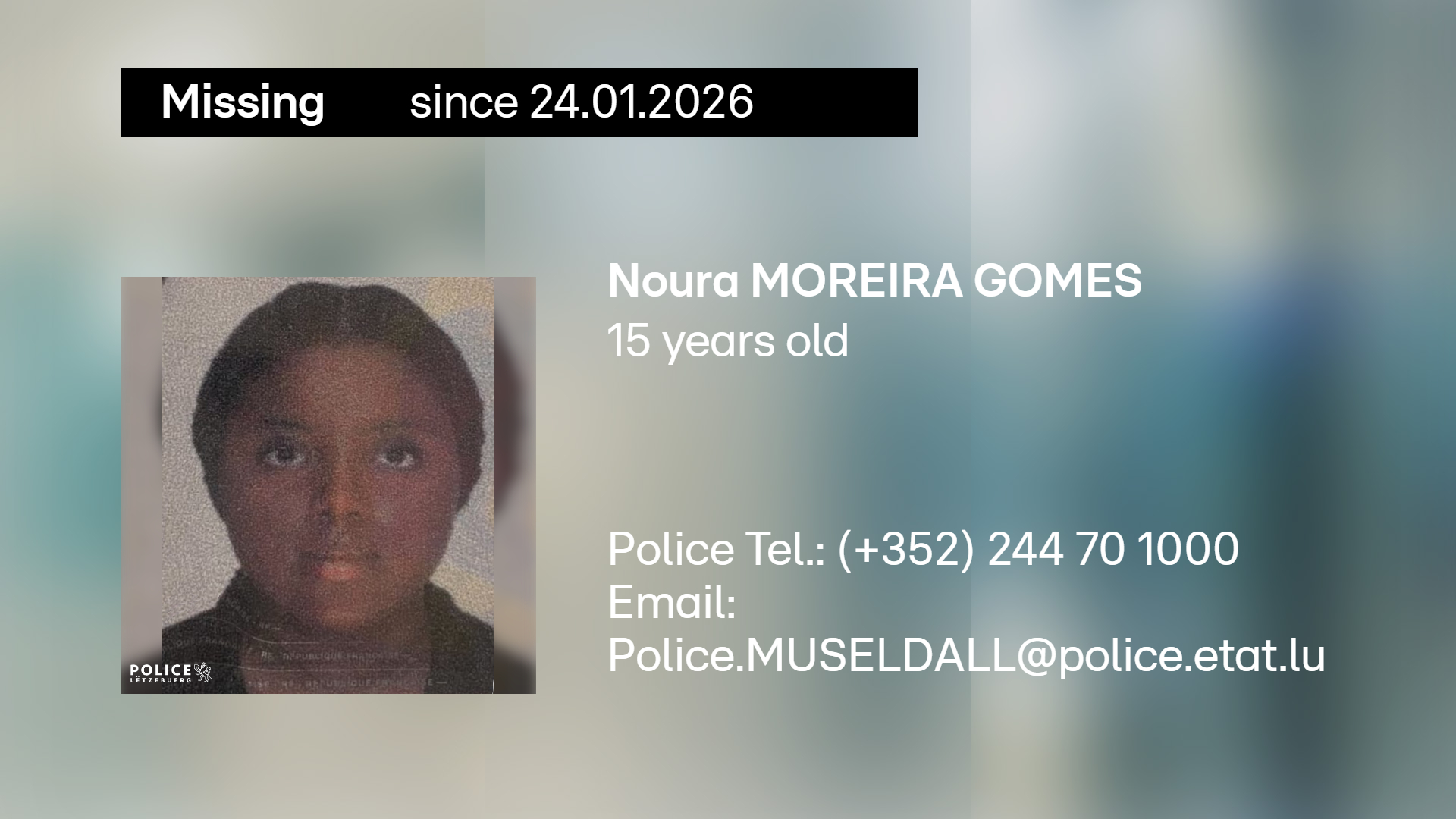 Missing person alert: Noura Moreira Gomes, 15, reported missing since ...